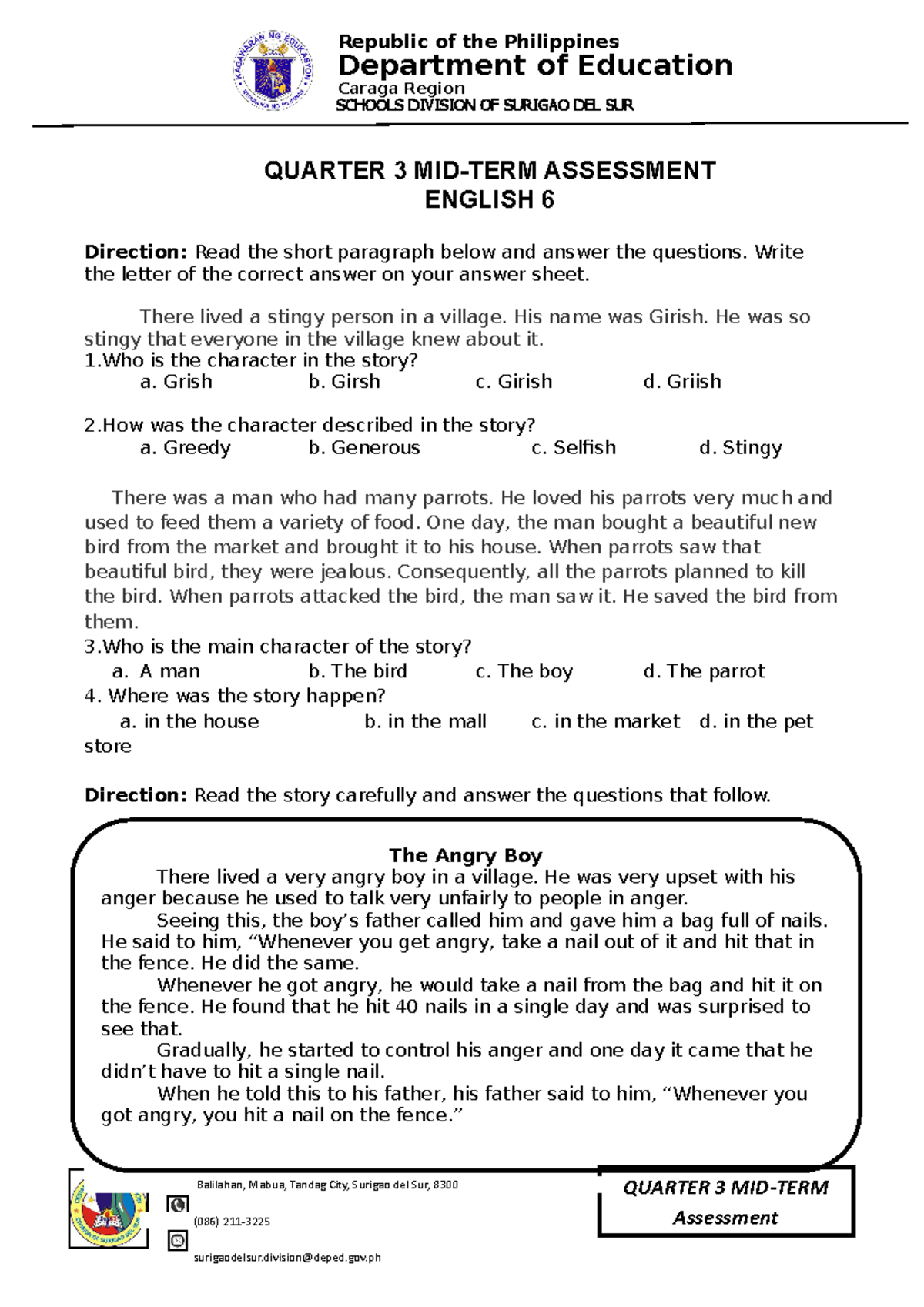 English - MIDTERM ASSESSMENT - Department of Education Caraga Region ...