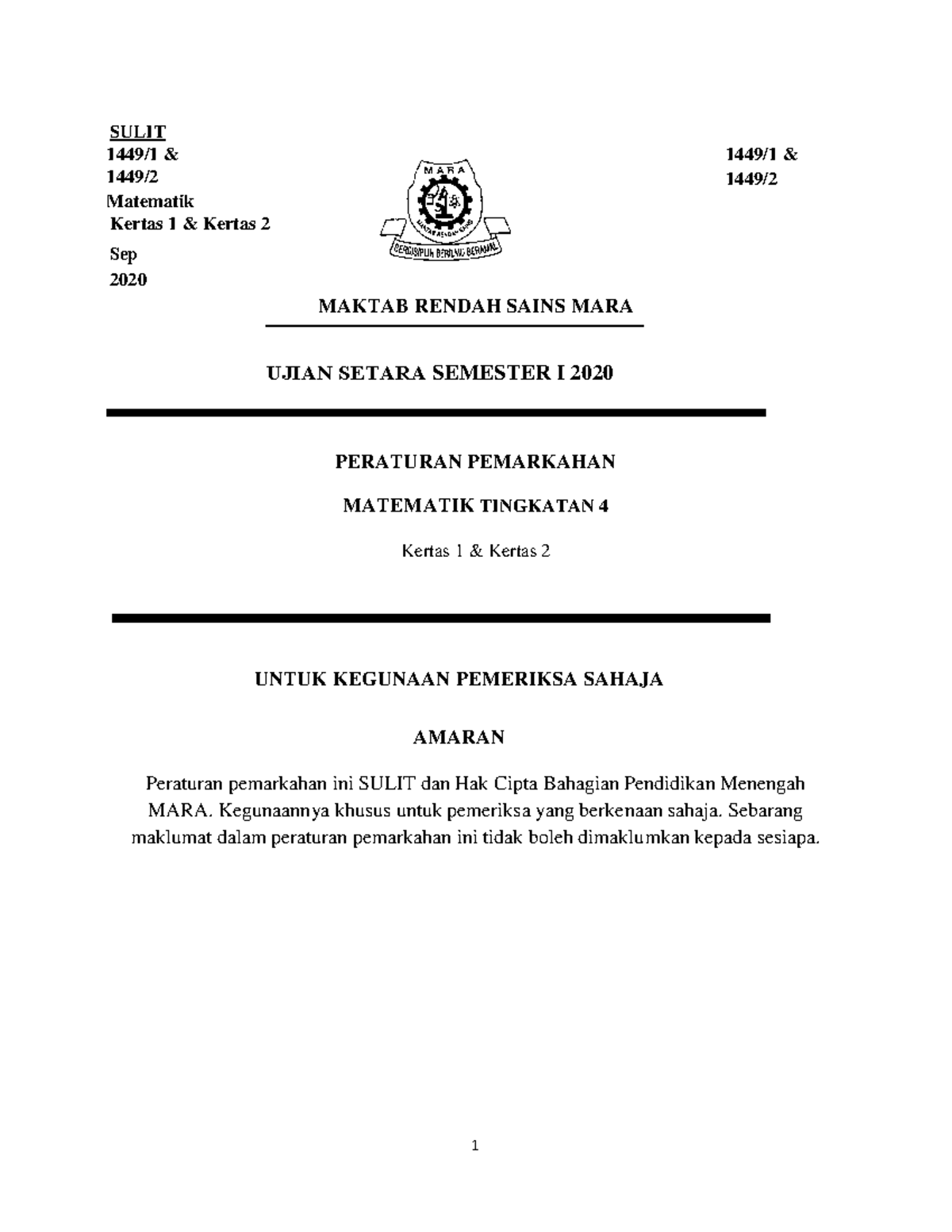 Skema K1 & K2 - SOALAN PEPERIKSAAN AKHIR SEMESTER & PERATURAN ...