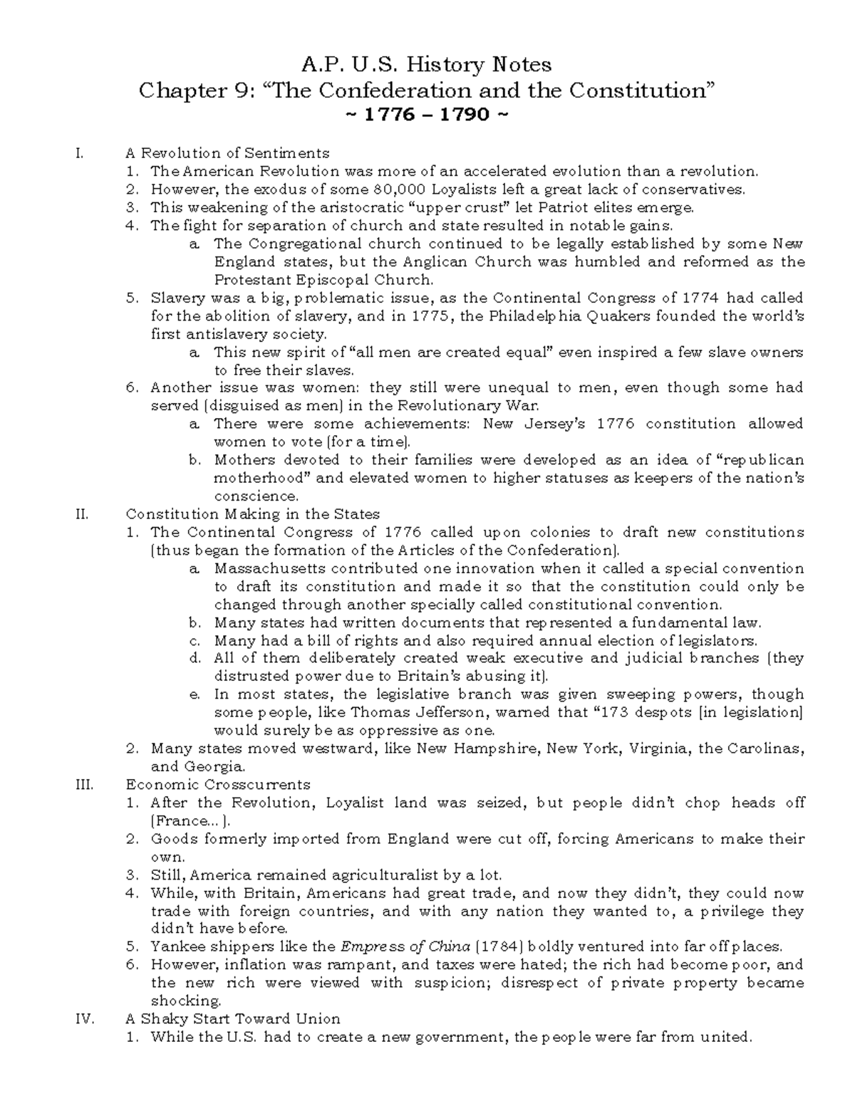 Chapter 09 - A. U. History Notes Chapter 9: