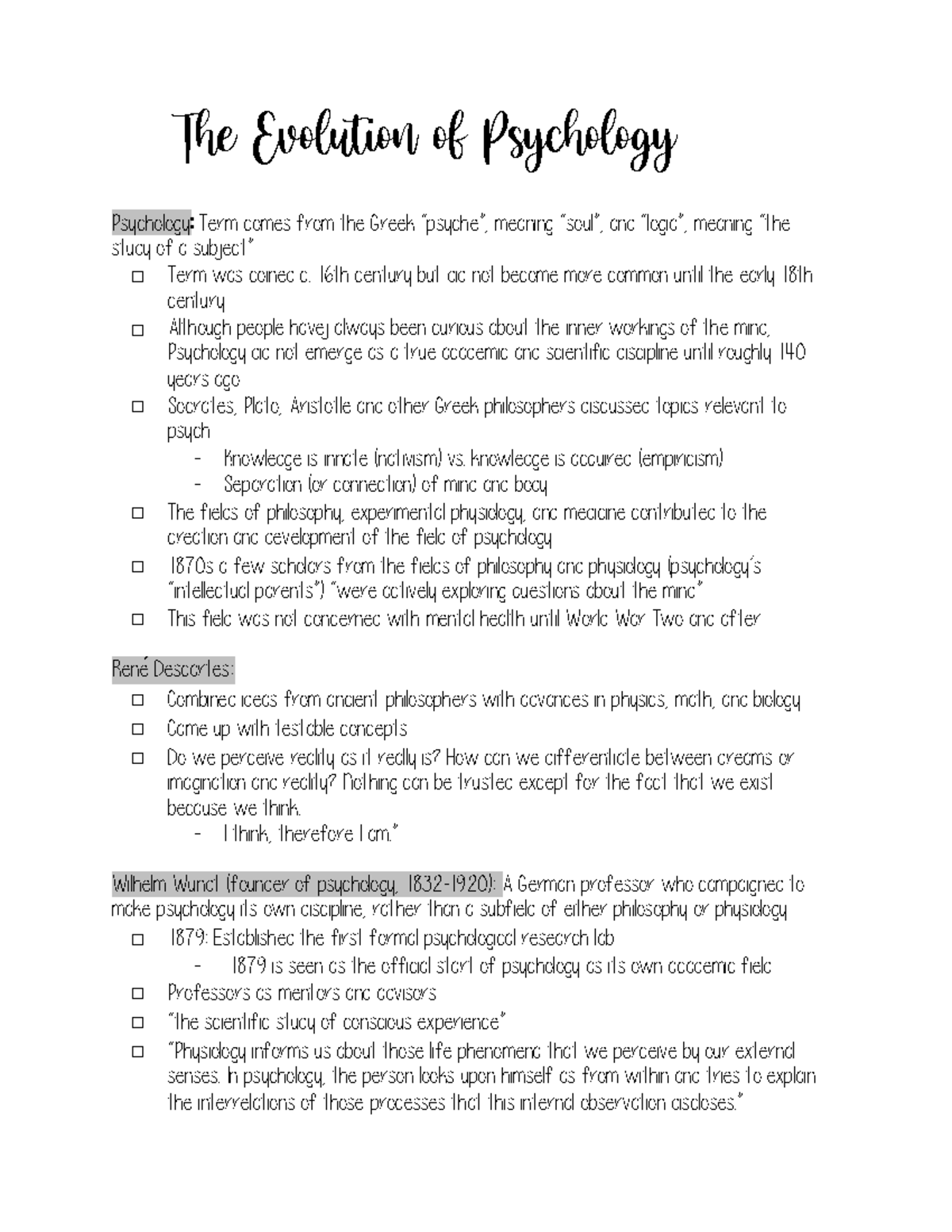The Evolution of Psychology - Psychology: Term comes from the Greek ...