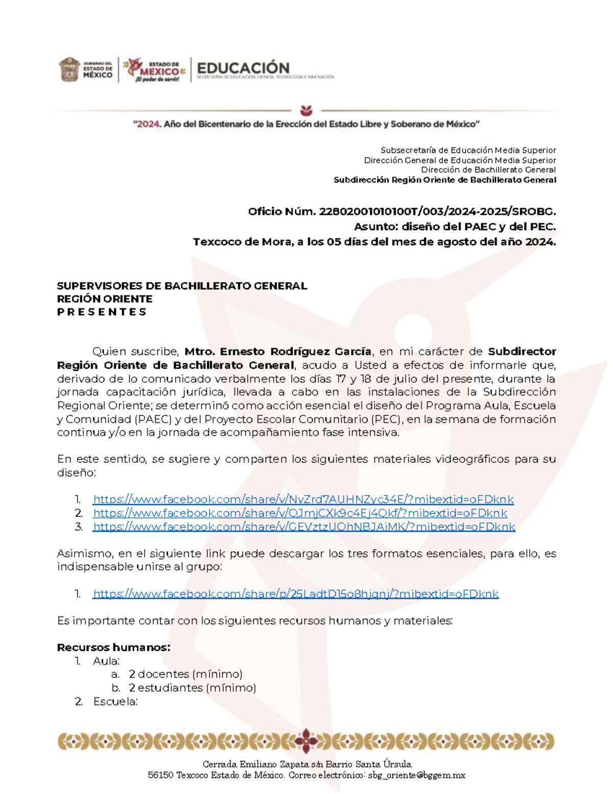 PAEC y PEC links videos - para capacitación - Cerrada Emiliano Zapata s ...