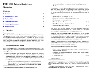 Module 1 Overview - PHIL 1300: Introduction to Logic Module One Welcome to the course! Module ...