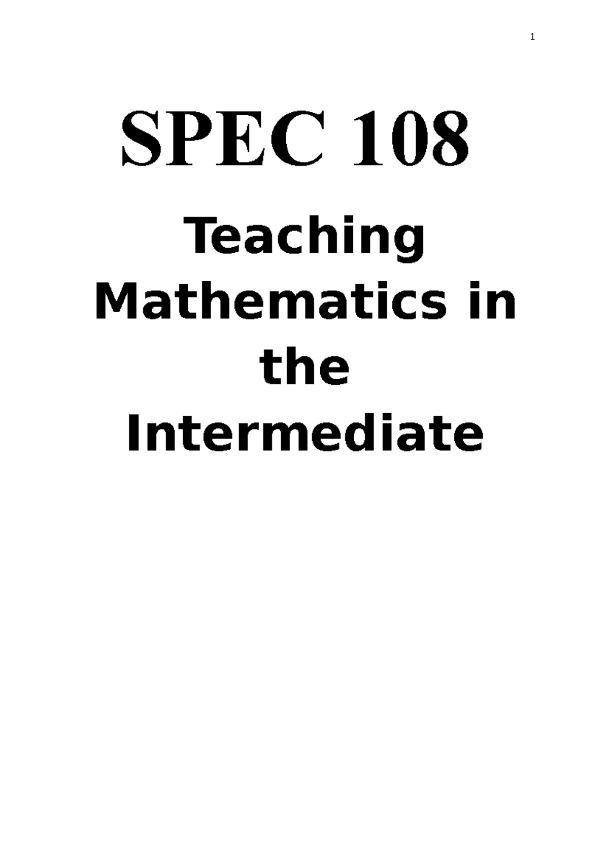 Teaching Mathematics IN THE Intermediate - SPEC 108 Teaching ...