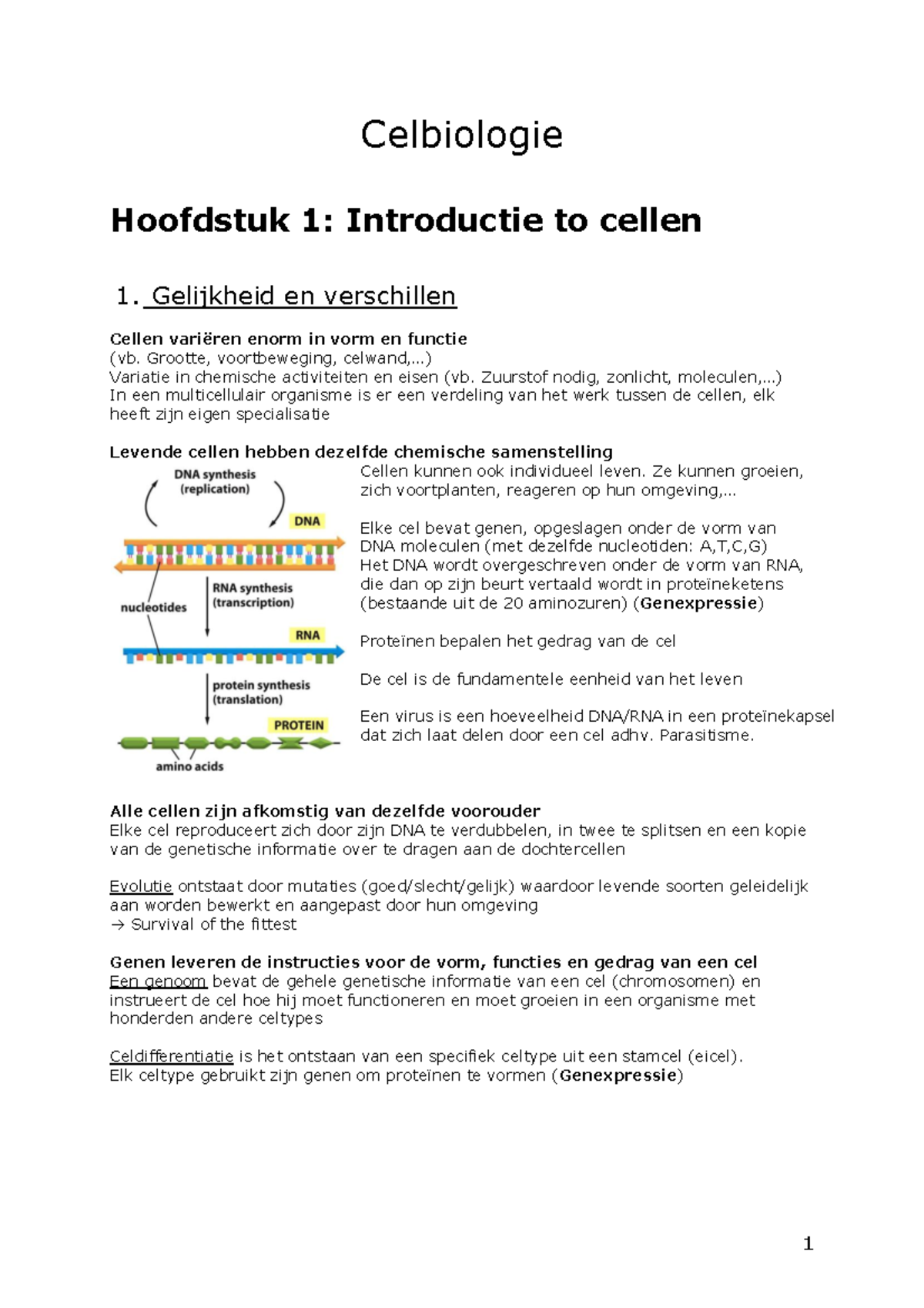Samenvatting Celbiologie S1 Celbiologie Hoofdstuk 1 Introductie To