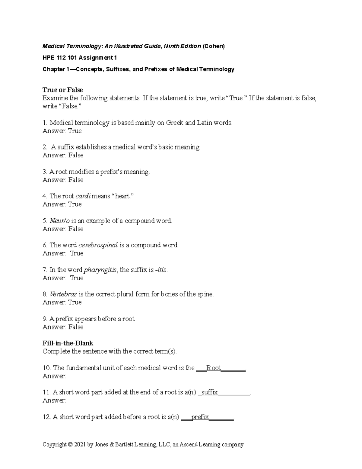 HPE 112 Ch1 Assignment.Eunice Ogukwe 2 - Medical Terminology: An ...