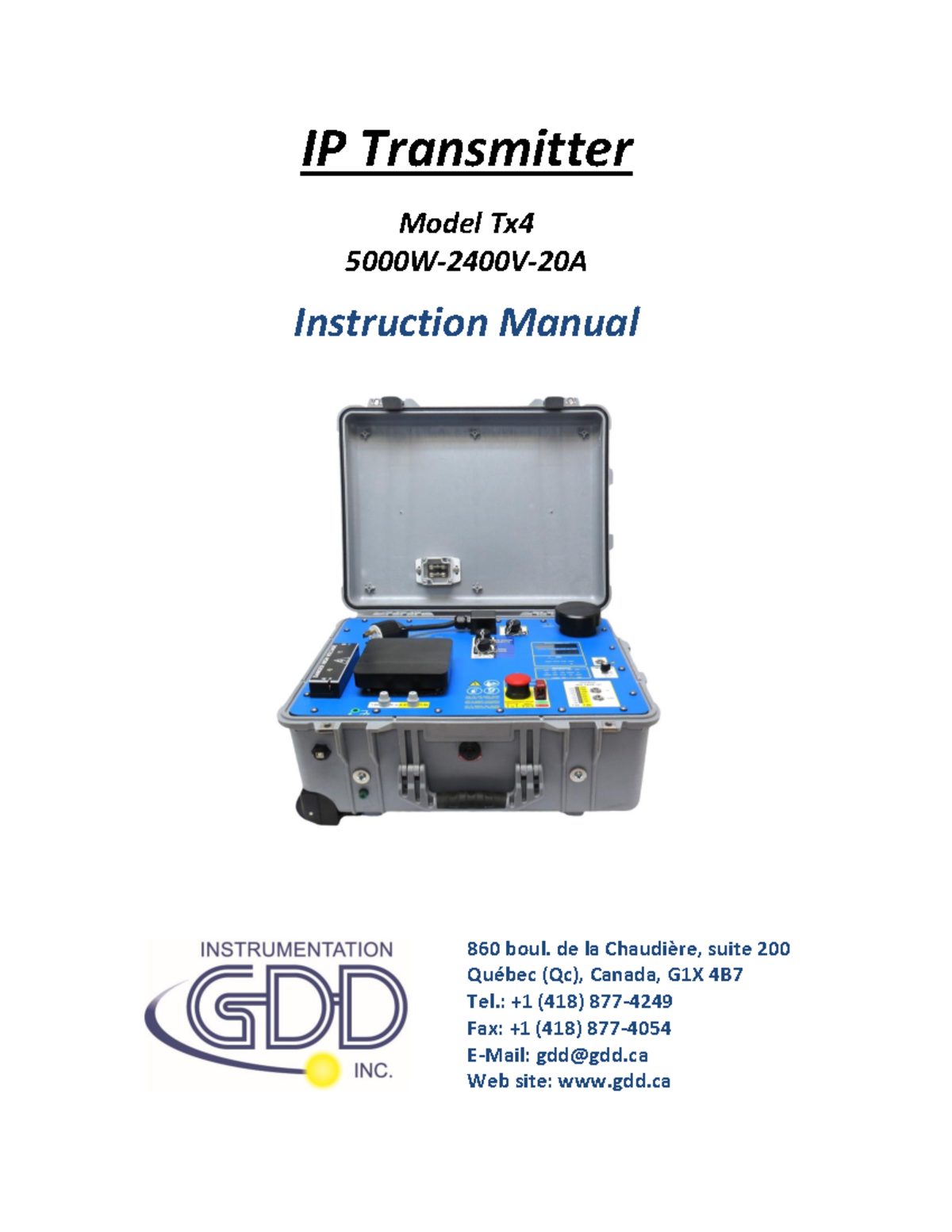 Manual Tx4 5000W - IP Transmitter Model Tx 4 5000W-2400V- 20 A Instruction Manual 860 boul. de ...