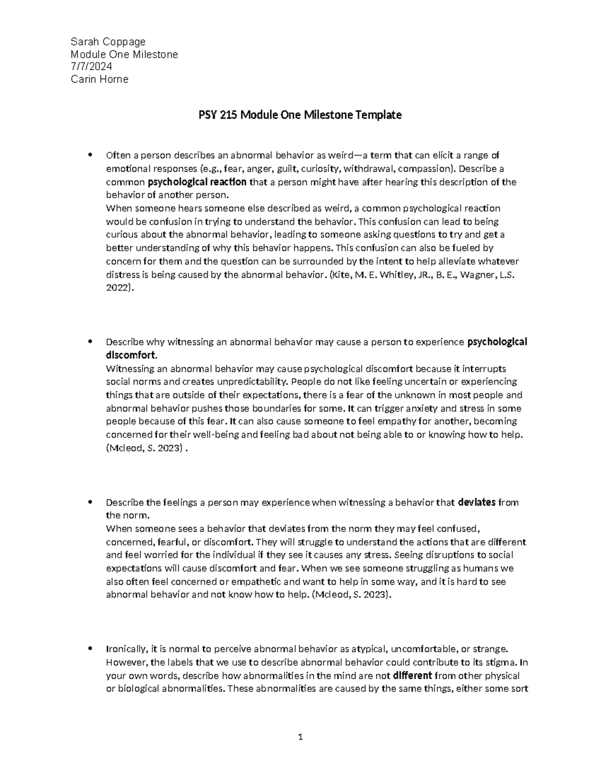 PSY 215 Module One Milestone Template - Sarah Coppage Module One ...