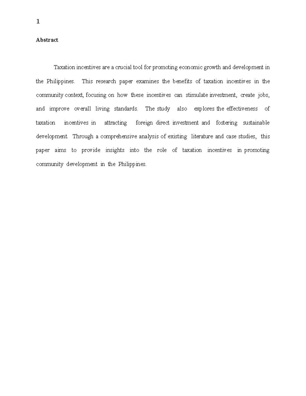 Taxation-research - Abstract Taxation incentives are a crucial tool for ...