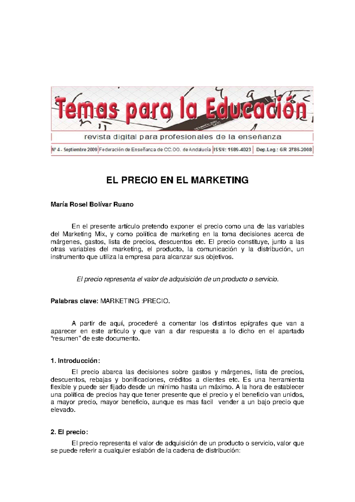 Lectura 4 - sesión 4 - información clara y precisa - EL PRECIO EN EL ...