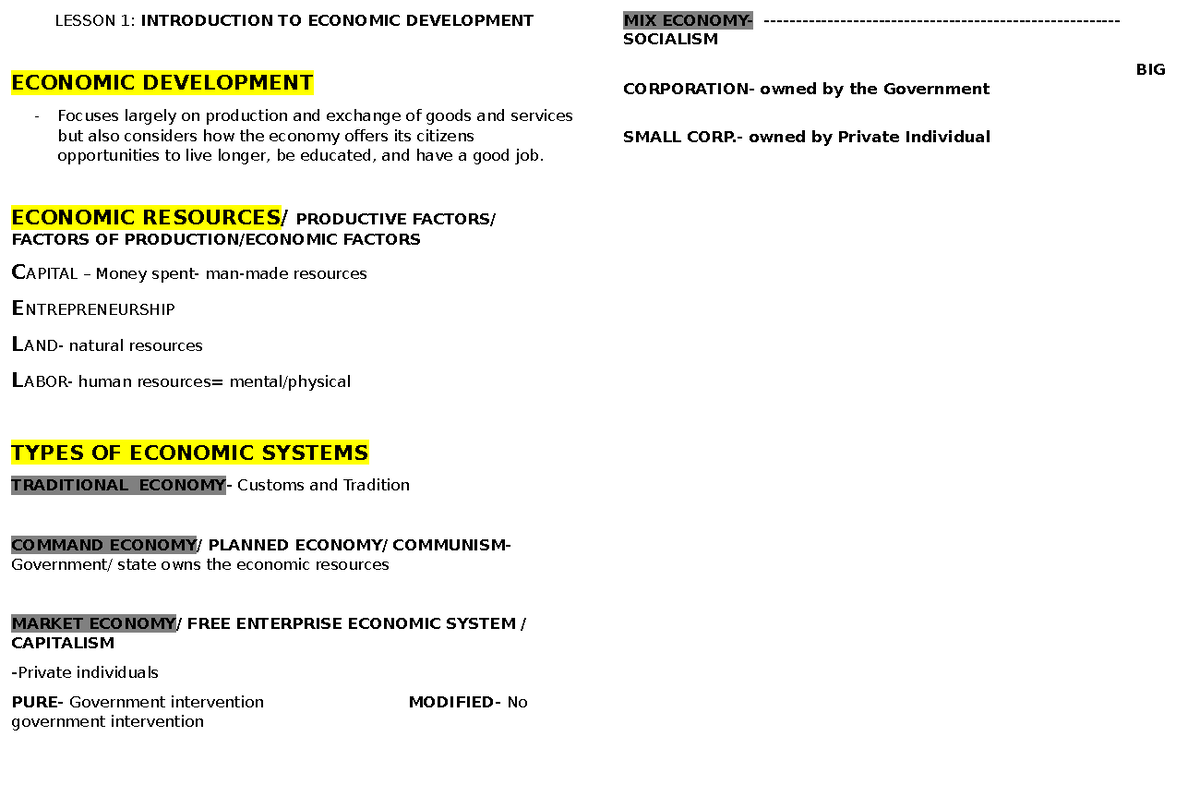 Lesson 1 - reed - LESSON 1: INTRODUCTION TO ECONOMIC DEVELOPMENT ...