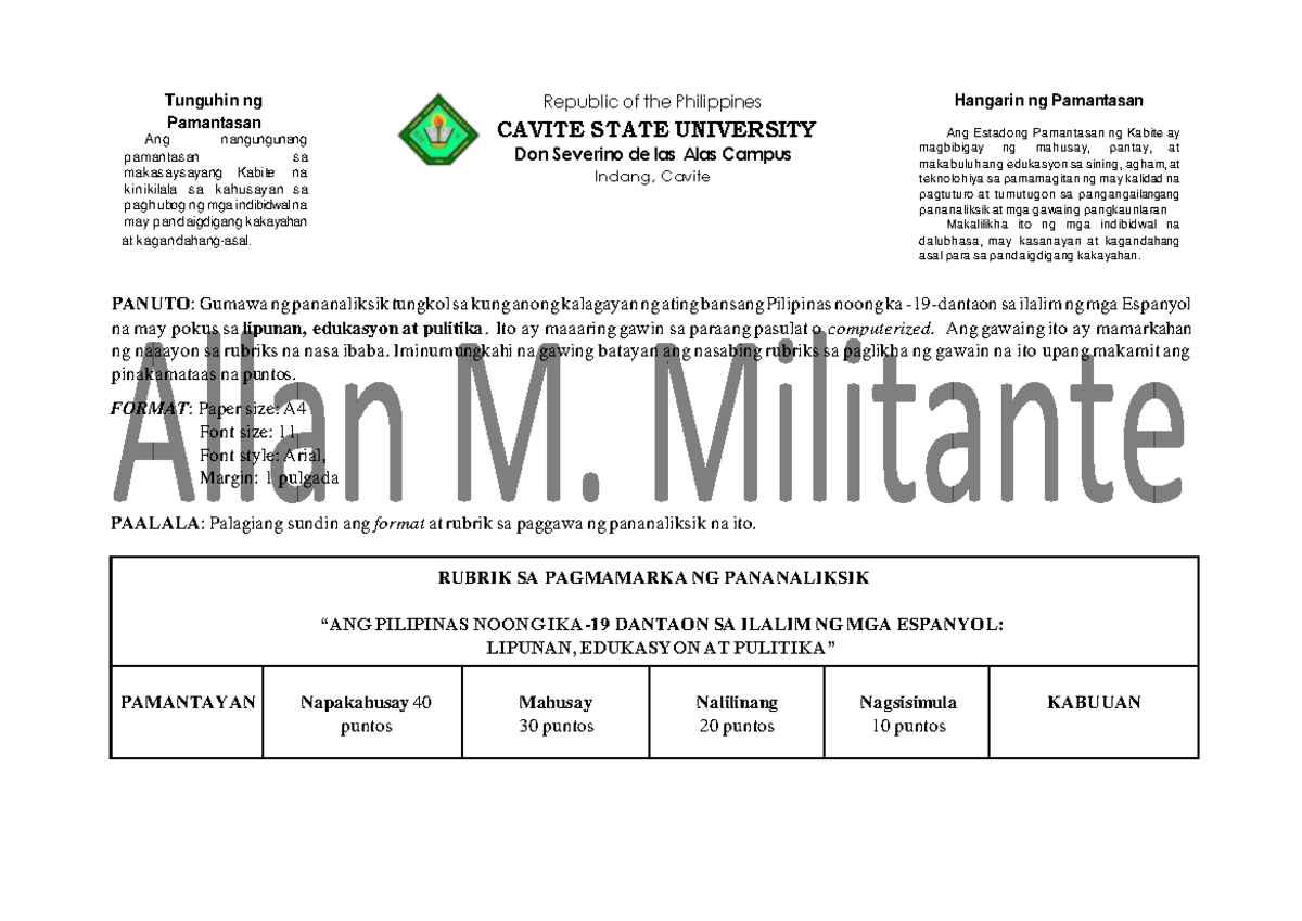 Ang Pamantayan Sa Paglikha Ng Pananaliksik - Tunguhin ng Pamantasan Ang ...