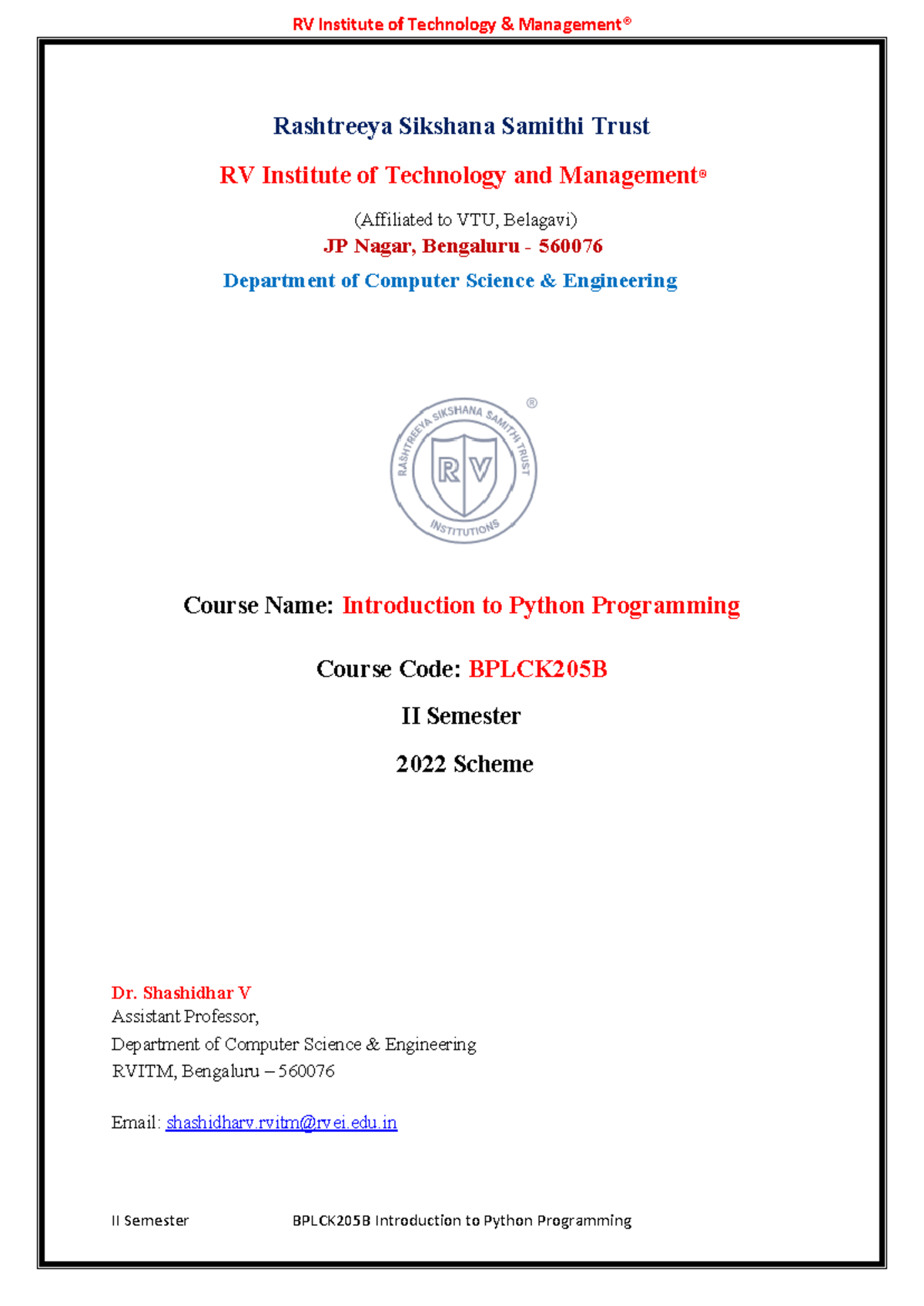 Module-5 - notes - Rashtreeya Sikshana Samithi Trust RV Institute of ...