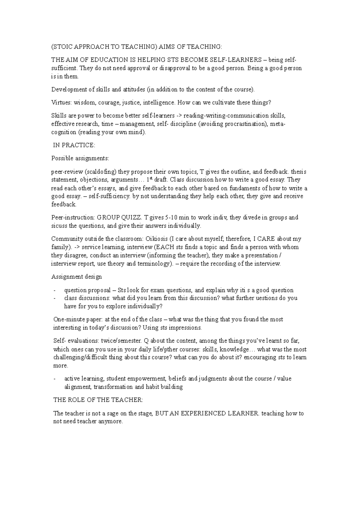 Stoic Approach TO Teaching - (STOIC APPROACH TO TEACHING) AIMS OF ...