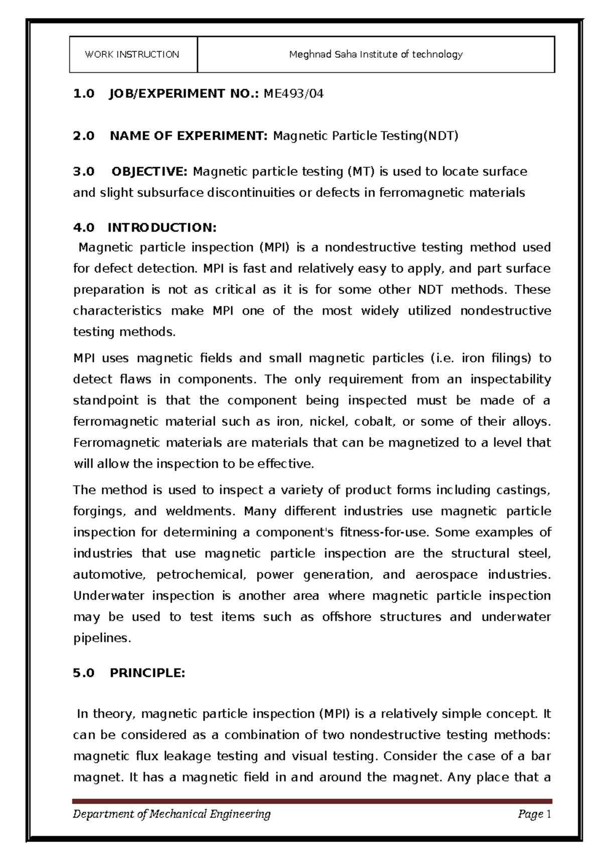 4.Material Testing Lab Magnetic Particle Testing ME493 - 1 JOB ...
