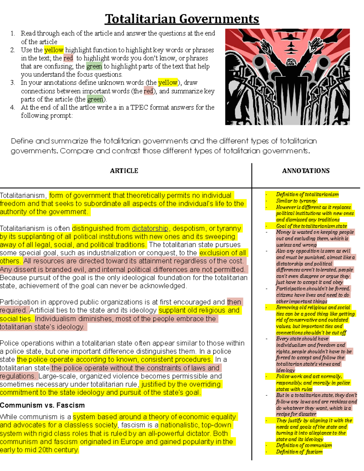 Totalitarian Governments - Totalitarian Governments Read through each ...