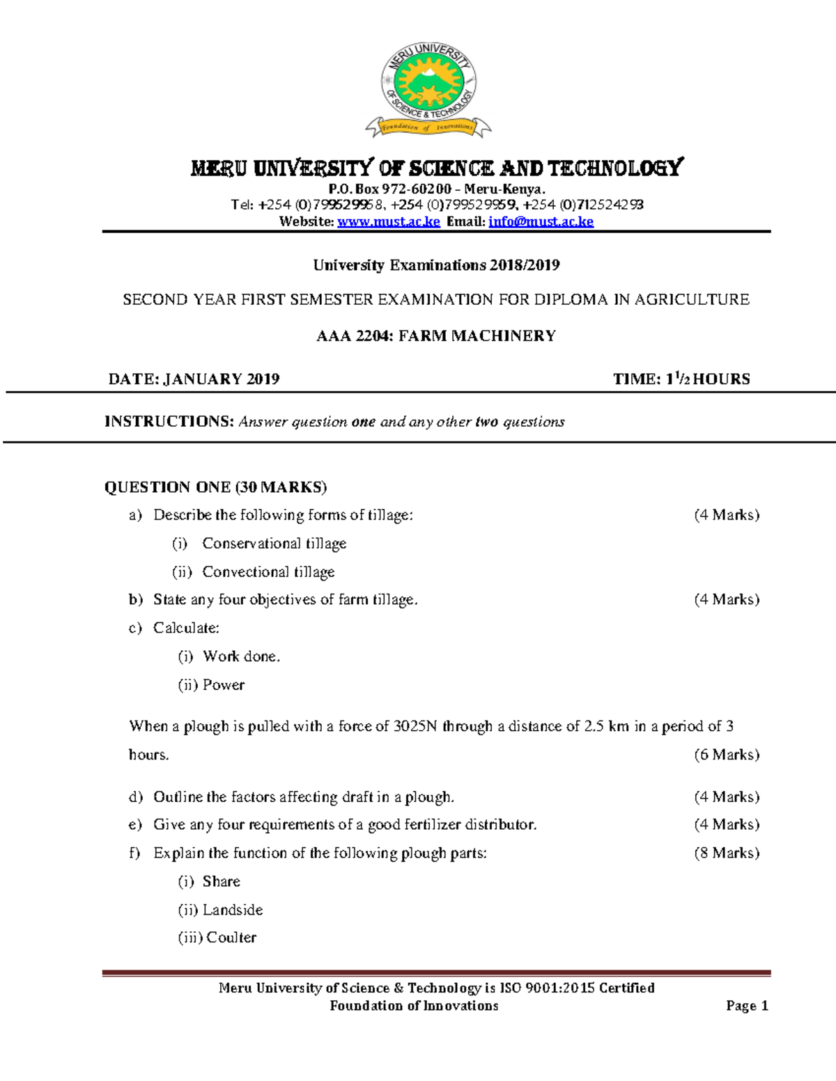 AAA 2204 FARM Machinery - Meru University of Science & Technology is ...