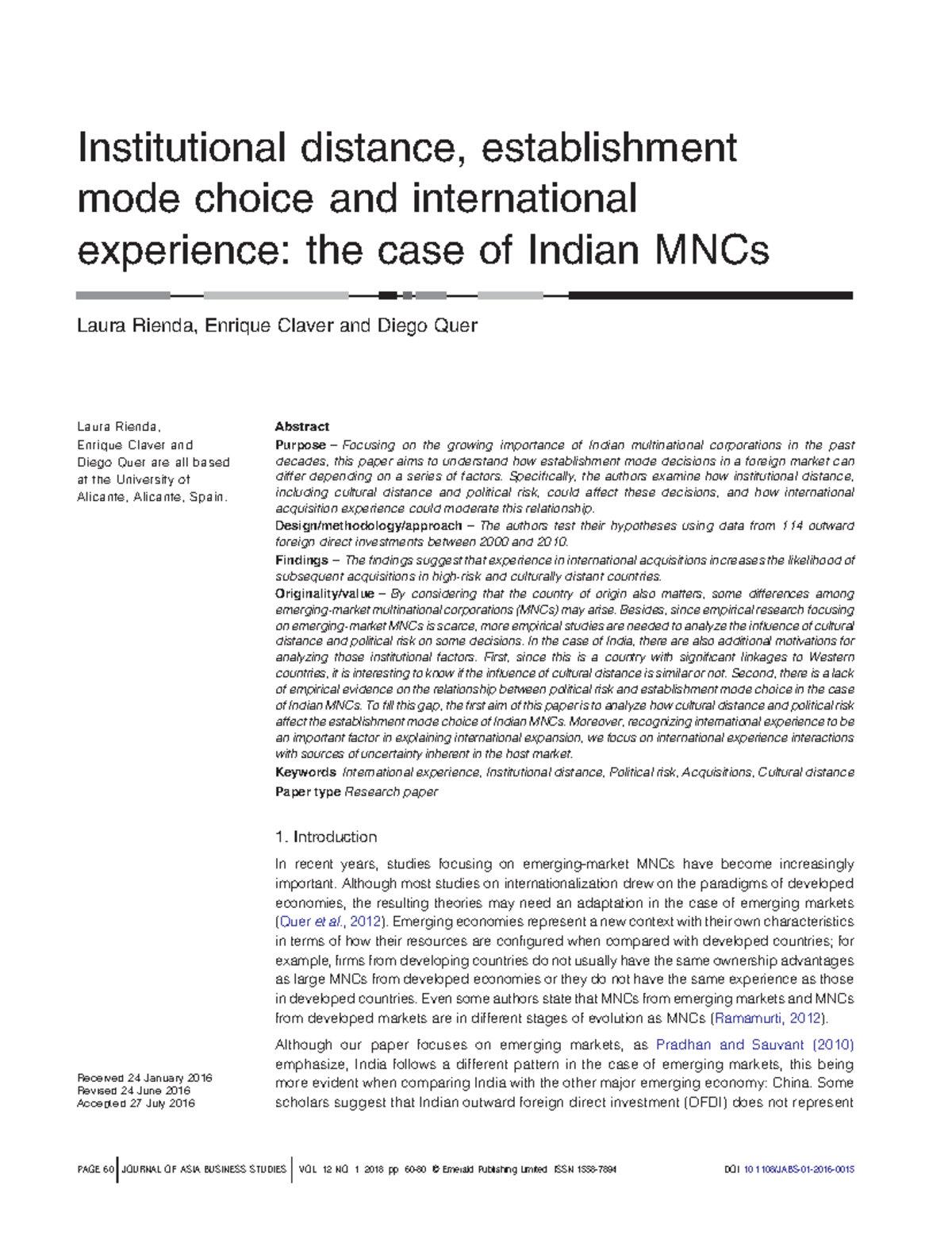 Institutional distance, establ - Institutional distance, establishment ...