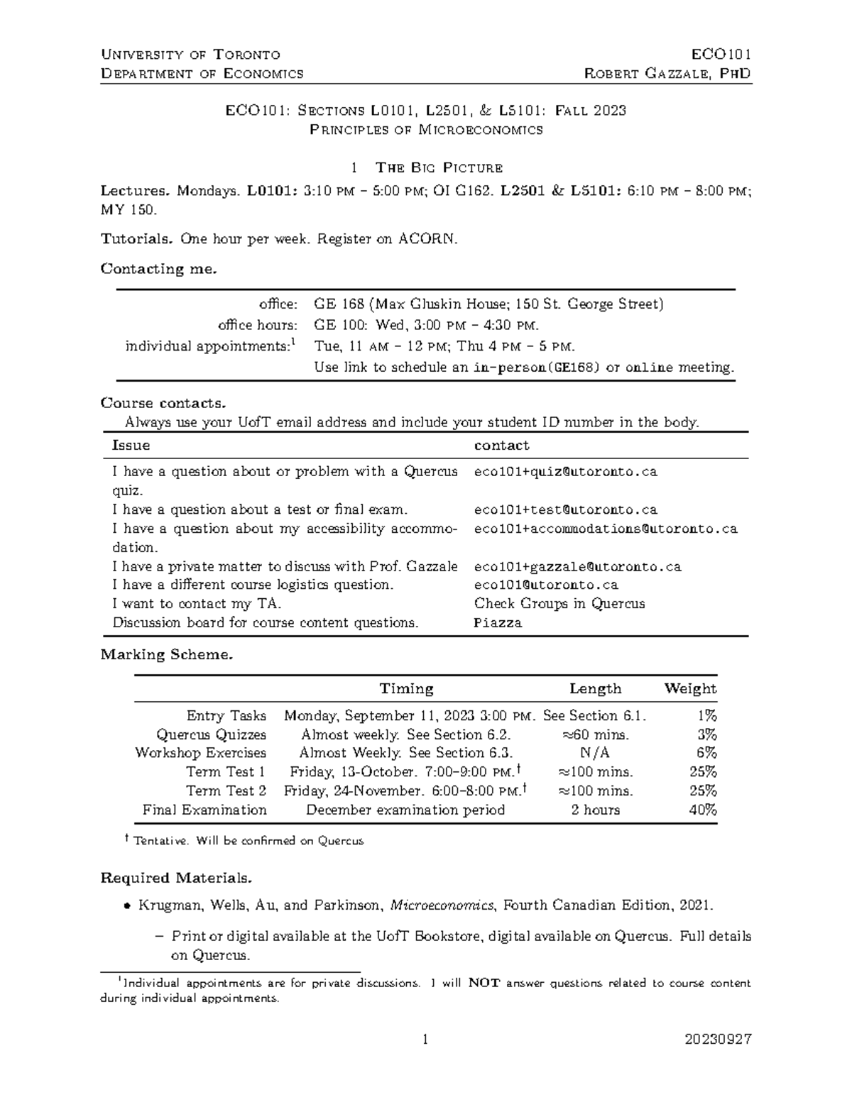 ECO101Gazzale 2023 Syllabus - Department of Economics Robert Gazzale ...