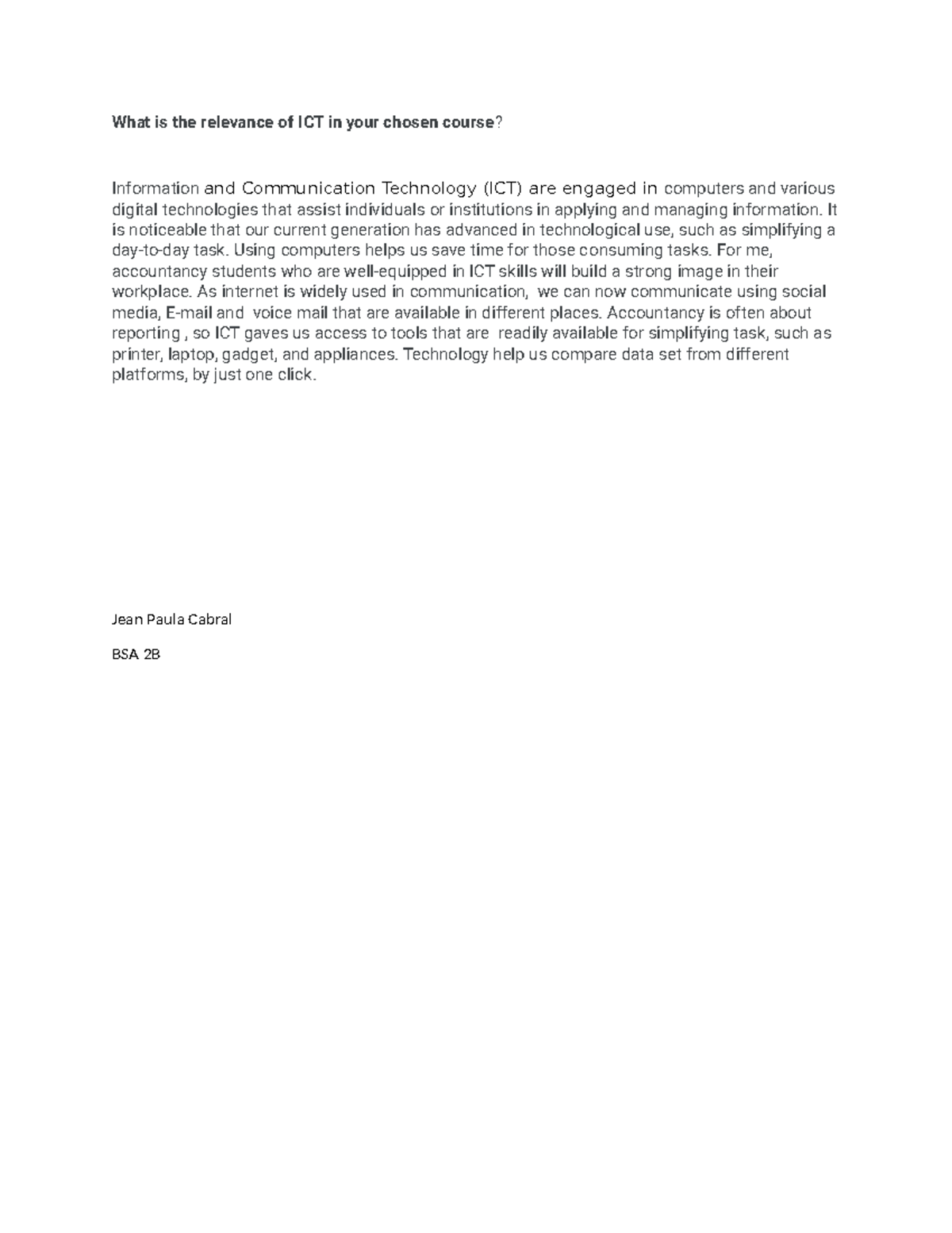 ICT - notes - What is the relevance of ICT in your chosen course ...