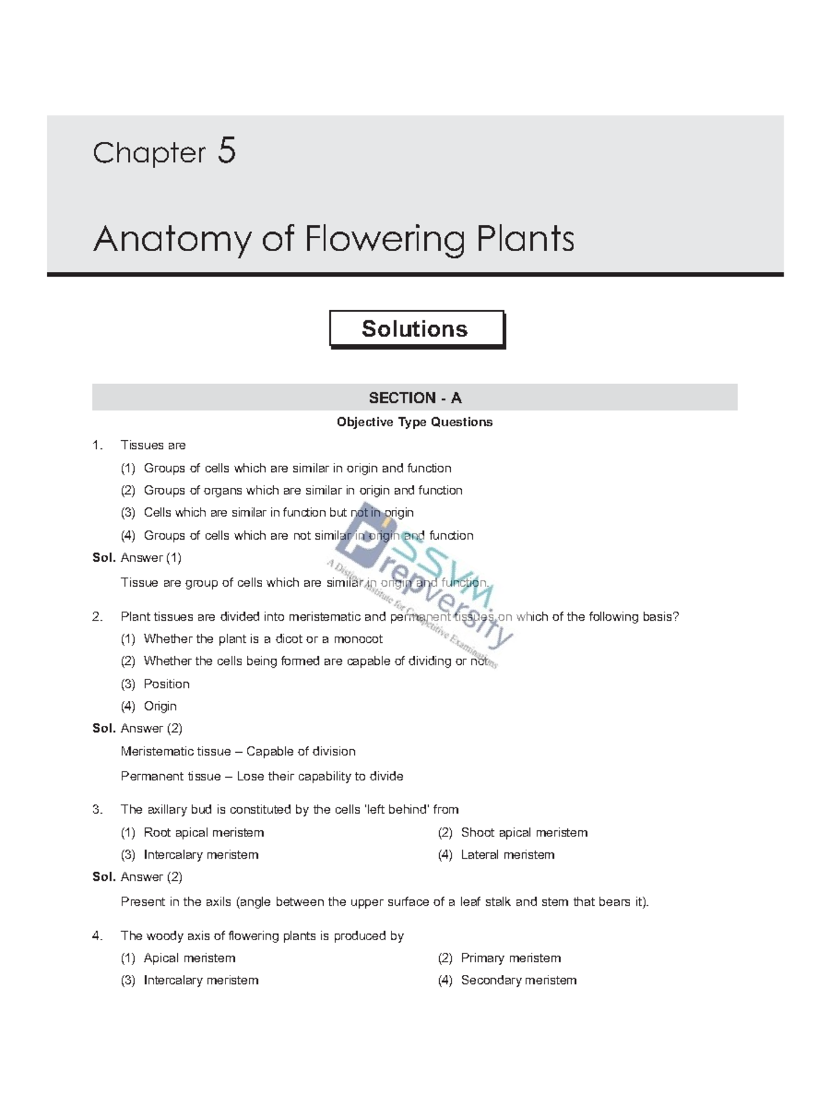 Share Anatomy of flowering plants MCQ's - Solutions SECTION - A ...