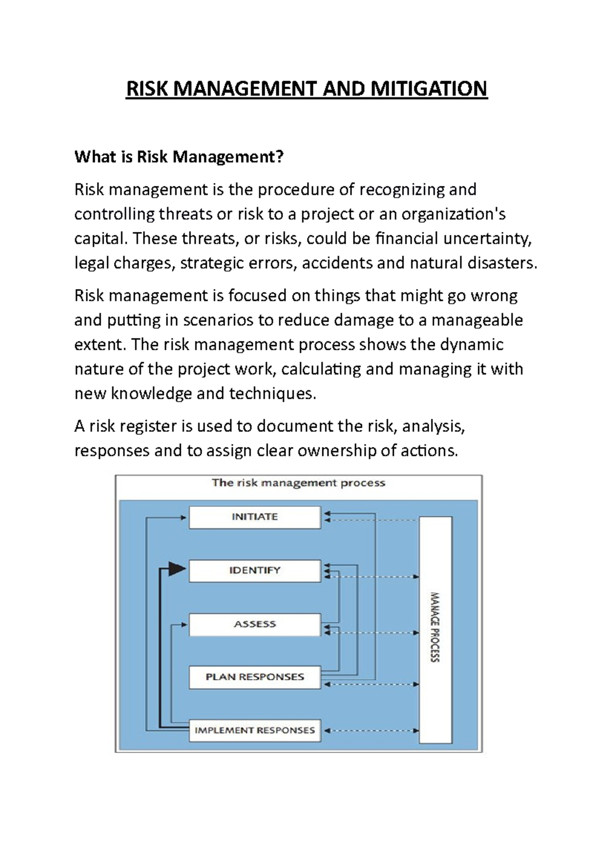 RISK Management AND Mitigation Final - RISK MANAGEMENT AND MITIGATION ...