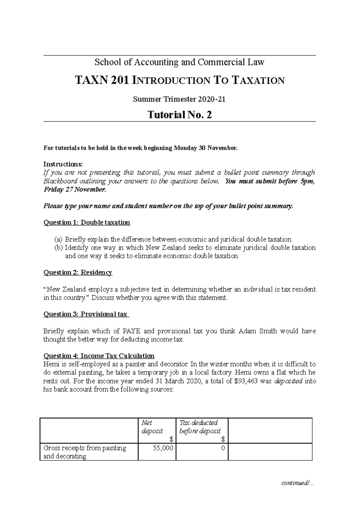 TAXN 201 Tutorial 2 Tri 1-2020 Students - School of Accounting and ...