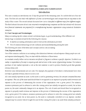 UNIT 1 - Cost and Management Accounting I - UNIT ONE INTRODUCTION TO ...