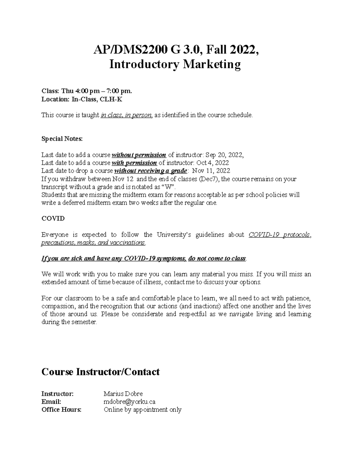 ADMS2200-G-Thu -F2022-Course-Outline-2022-08-15 - AP/DMS2200 G 3, Fall ...