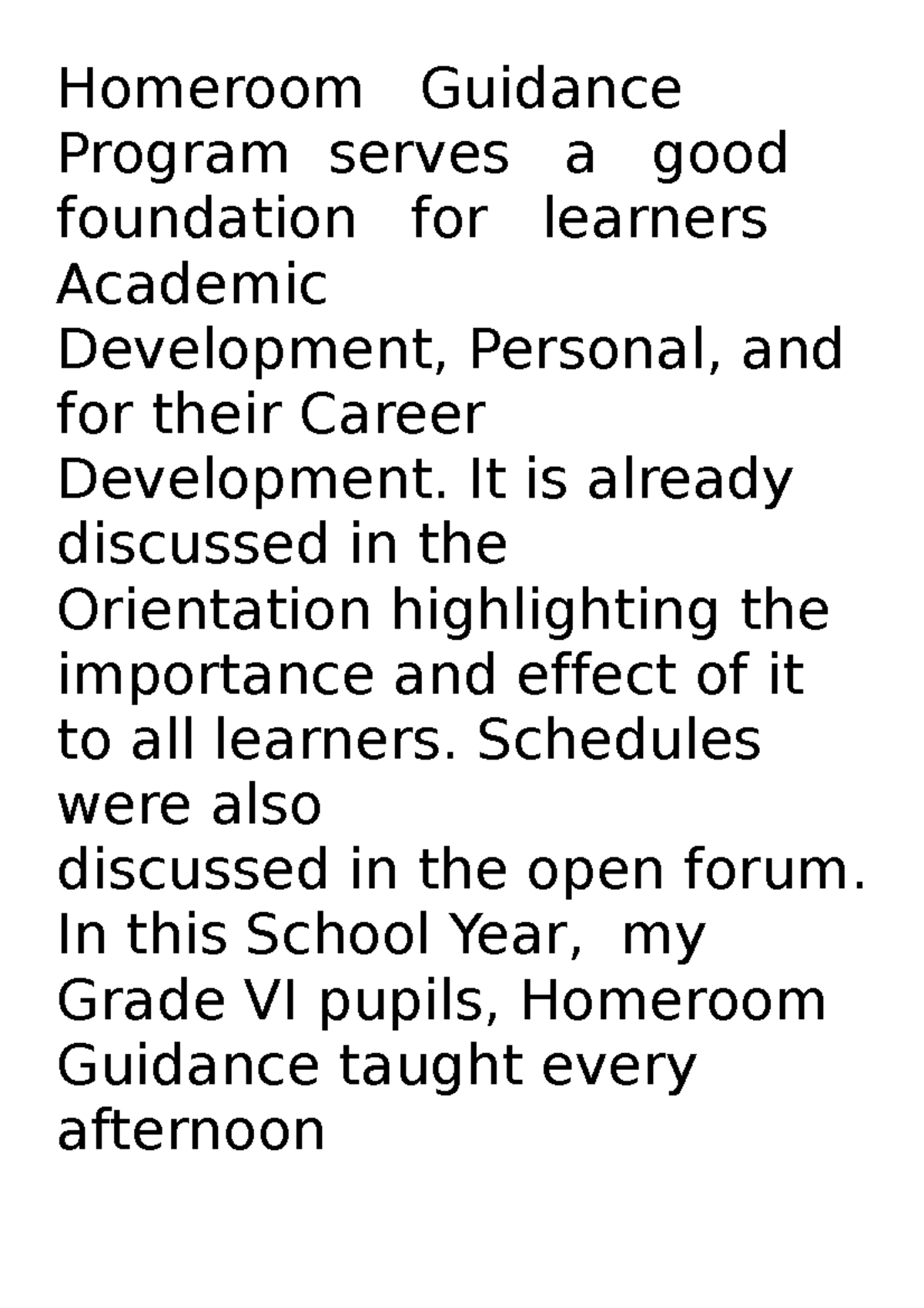 homeroom guidance accomplishment report - Homeroom Guidance Program ...