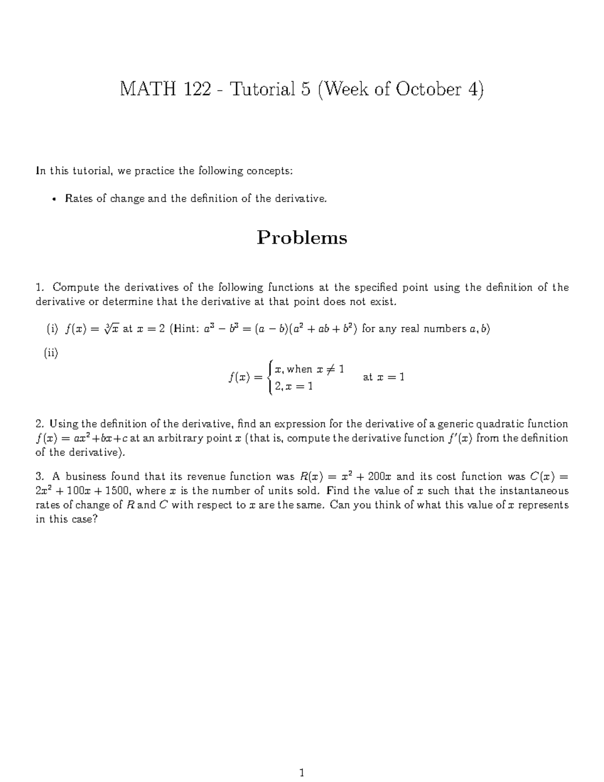 MATH 122 Tutorial 5 - practice materials - MATH 122 - Tutorial 5 (Week ...