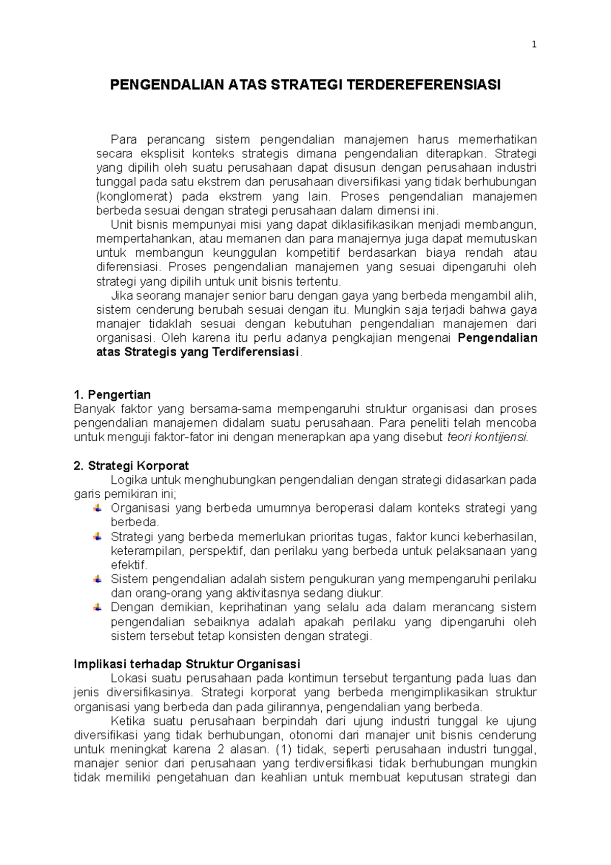 Pengendalian Atas Strategi Terdereferensiasi - PENGENDALIAN ATAS ...