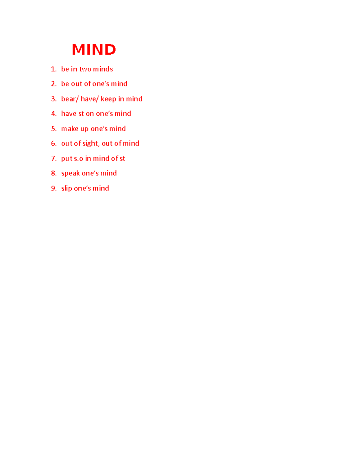 Idioms about mind - grammar - MIND be in two minds be out of one’s mind ...