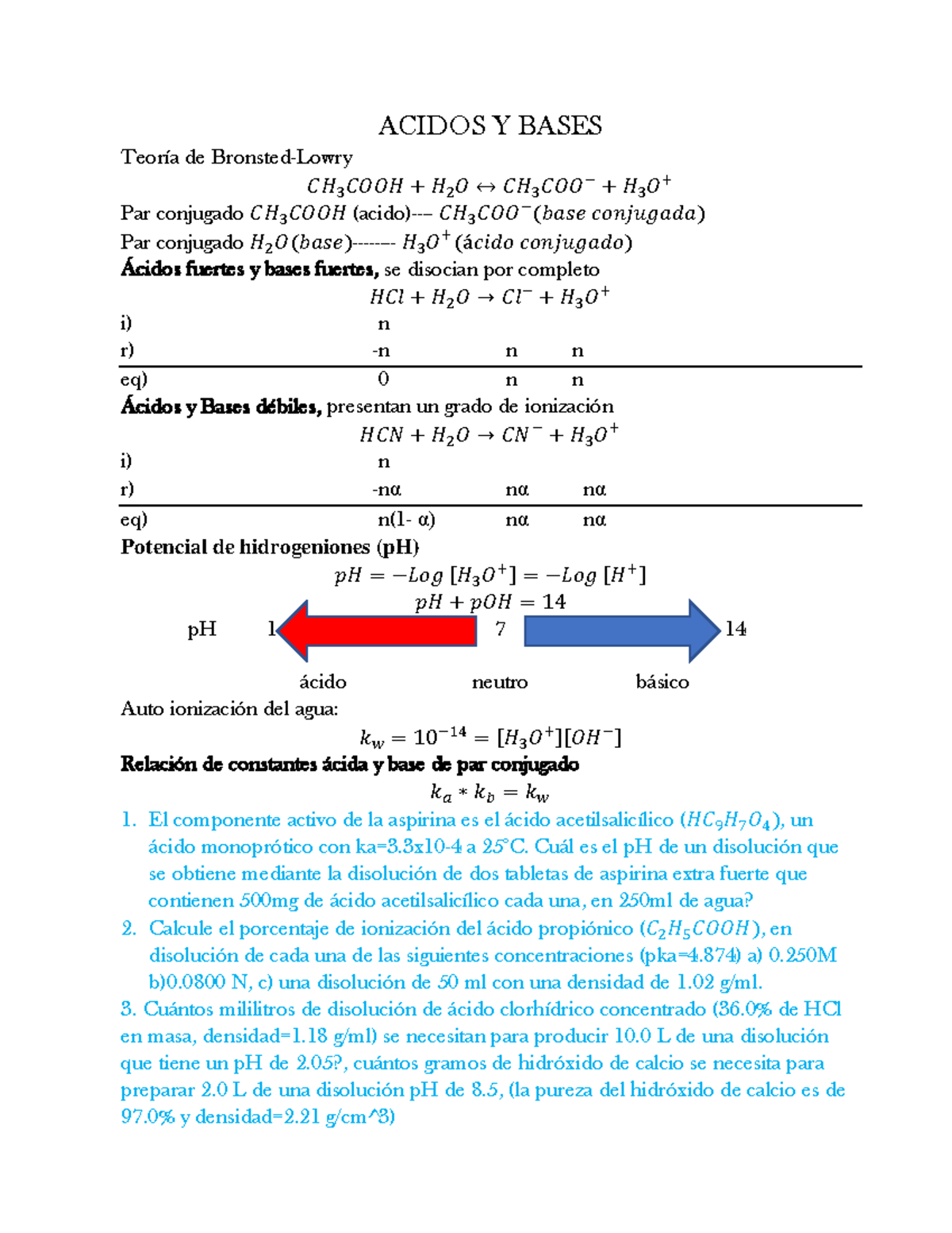 Acido BASE - Formulas - ACIDOS Y BASES Teoría de Bronsted-Lowry 𝐶𝐻 3 ...