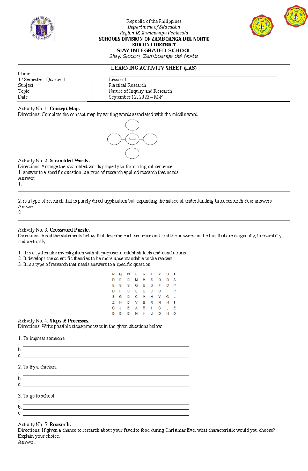 LAS - Learning Activity Sheet - Republic of the Philippines Department ...