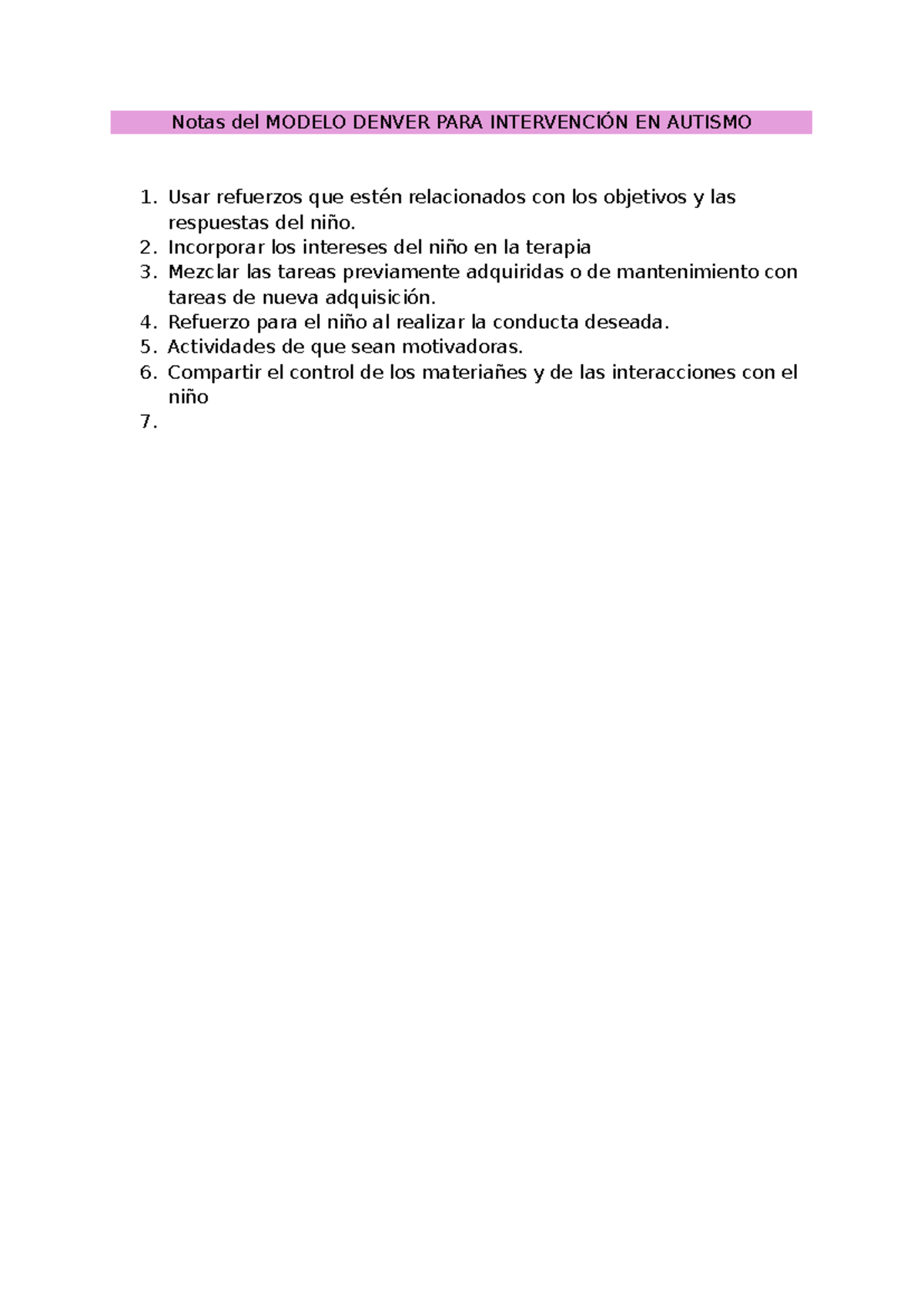 Notas del Modelo Denver PARA Intervención EN Autismo - Trastornos del ...