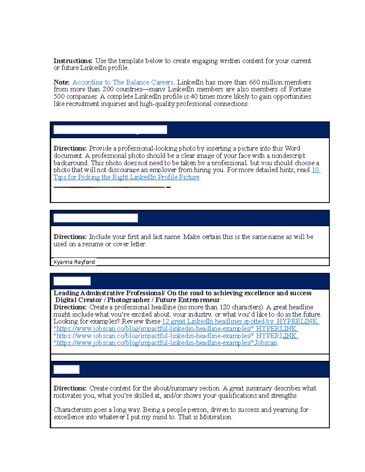 Week 2 assignment - n/a - Instructions: Use the template below to ...
