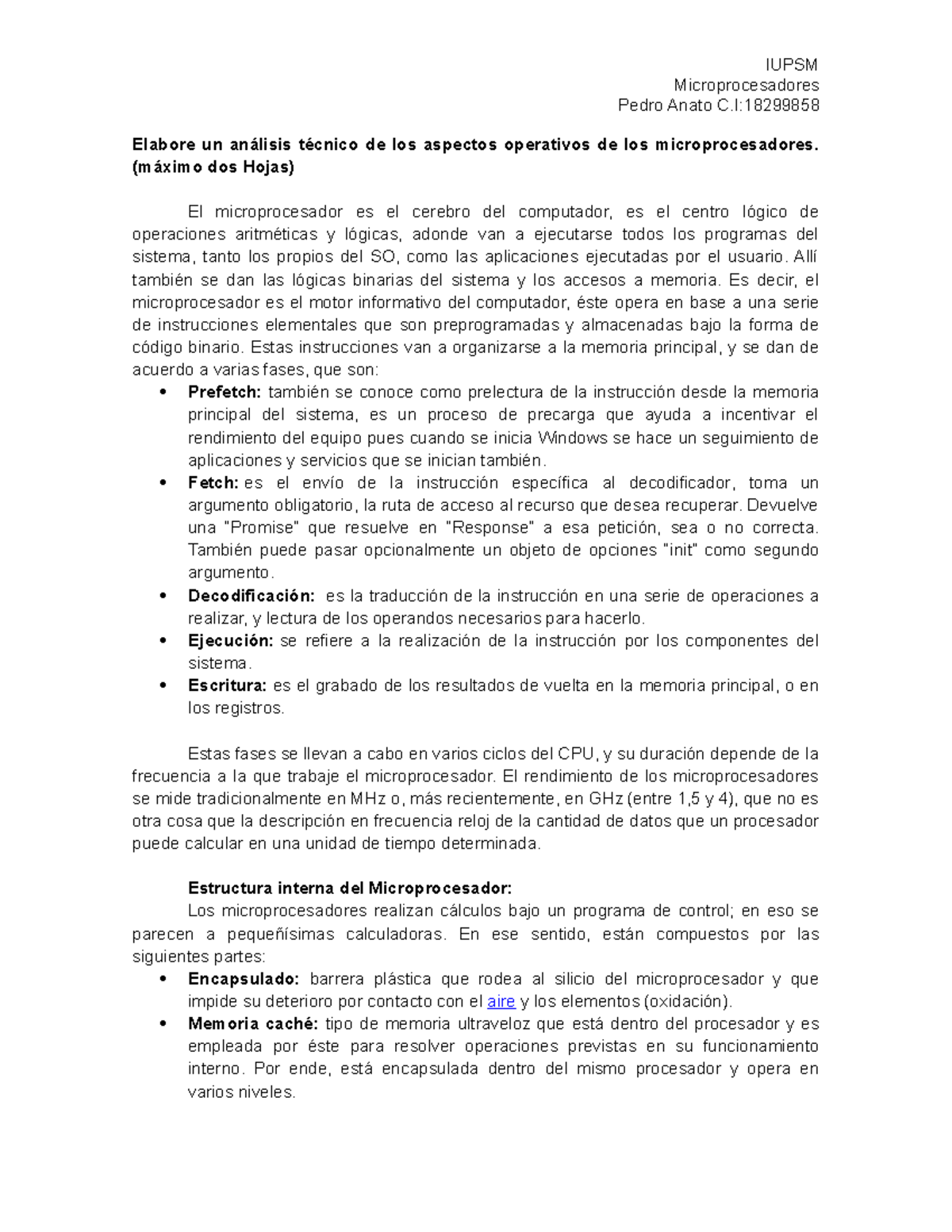 Análisis técnico de los aspectos operativos de los microprocesadores ...