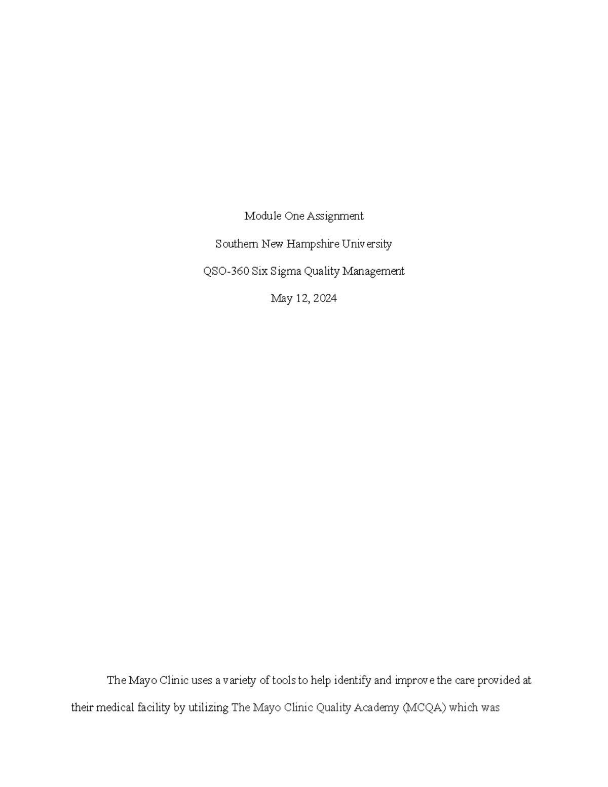 QSO 360 Module One Assignment - Module One Assignment Southern New ...