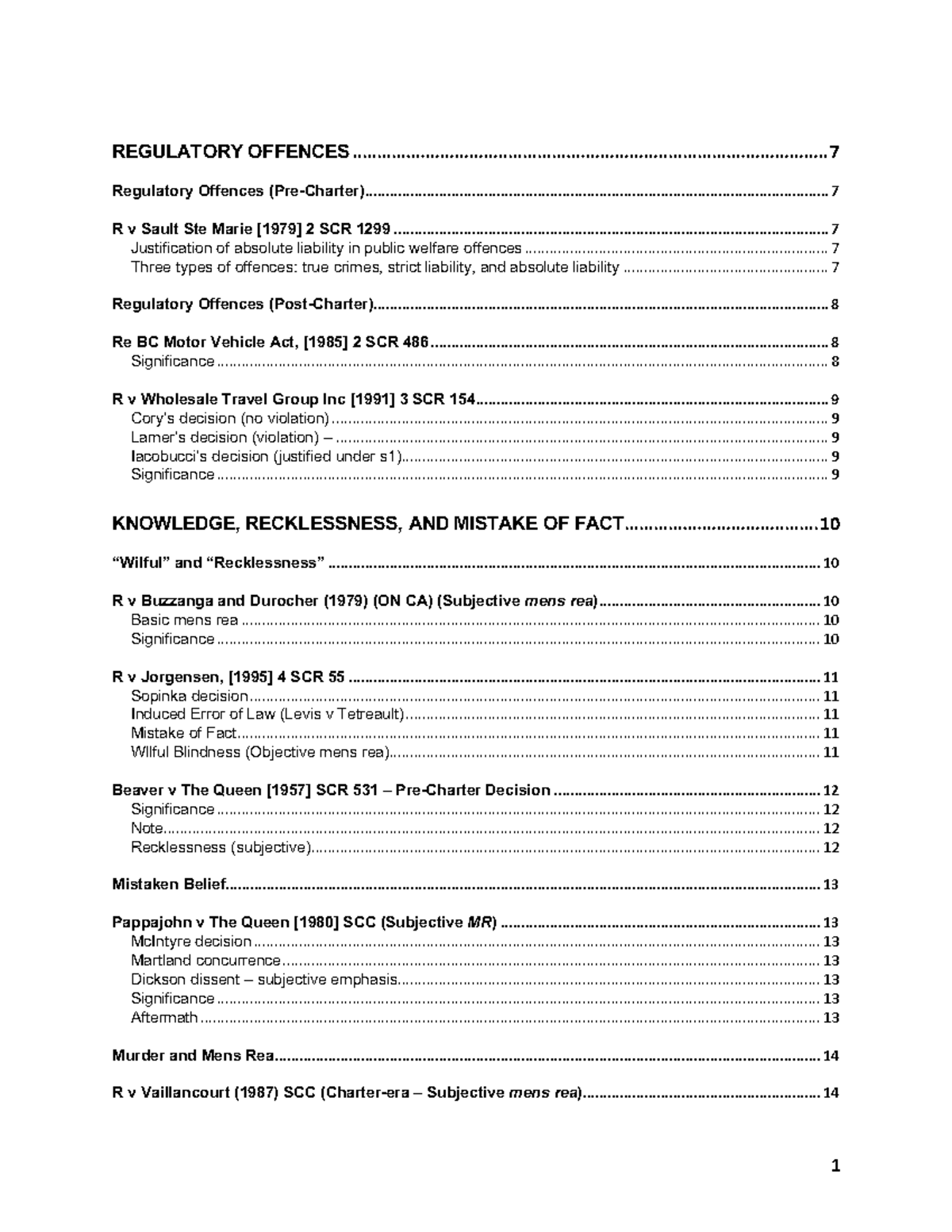 Criminal Summary - REGULATORY OFFENCES Regulatory Offences (Pre-Charter ...