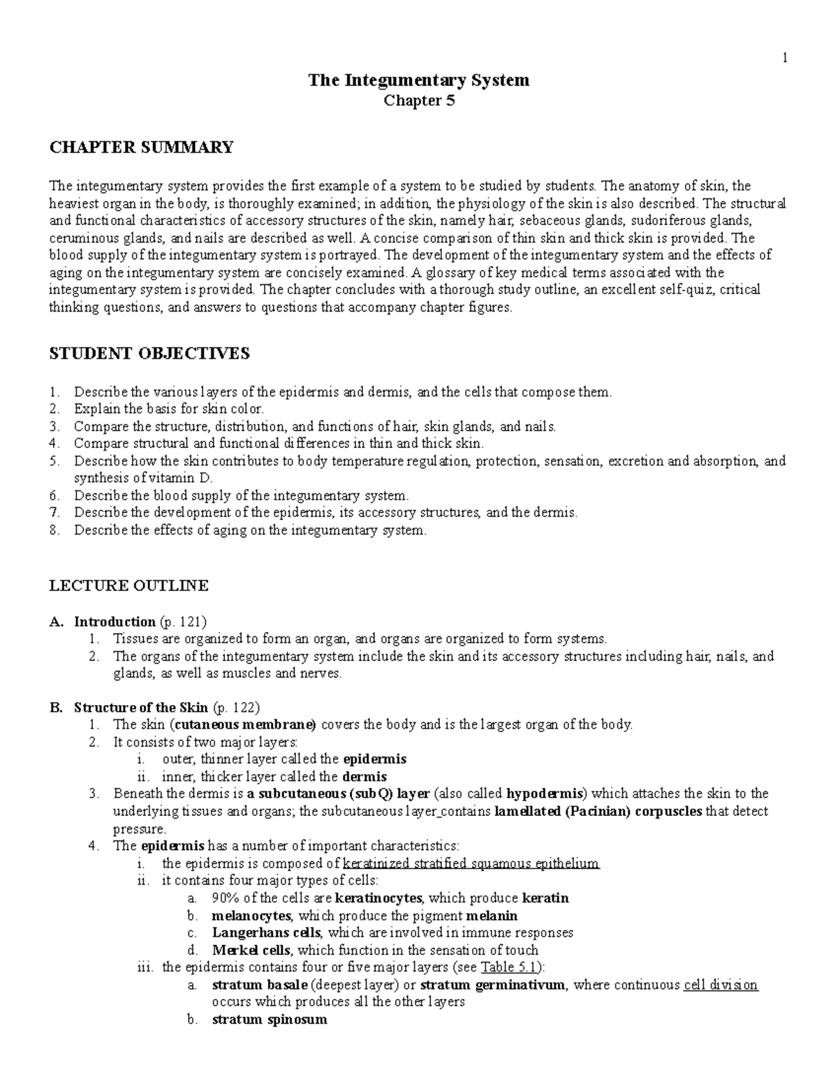 Anatomy and Physiology lecture notes - The Integumentary System Chapter ...