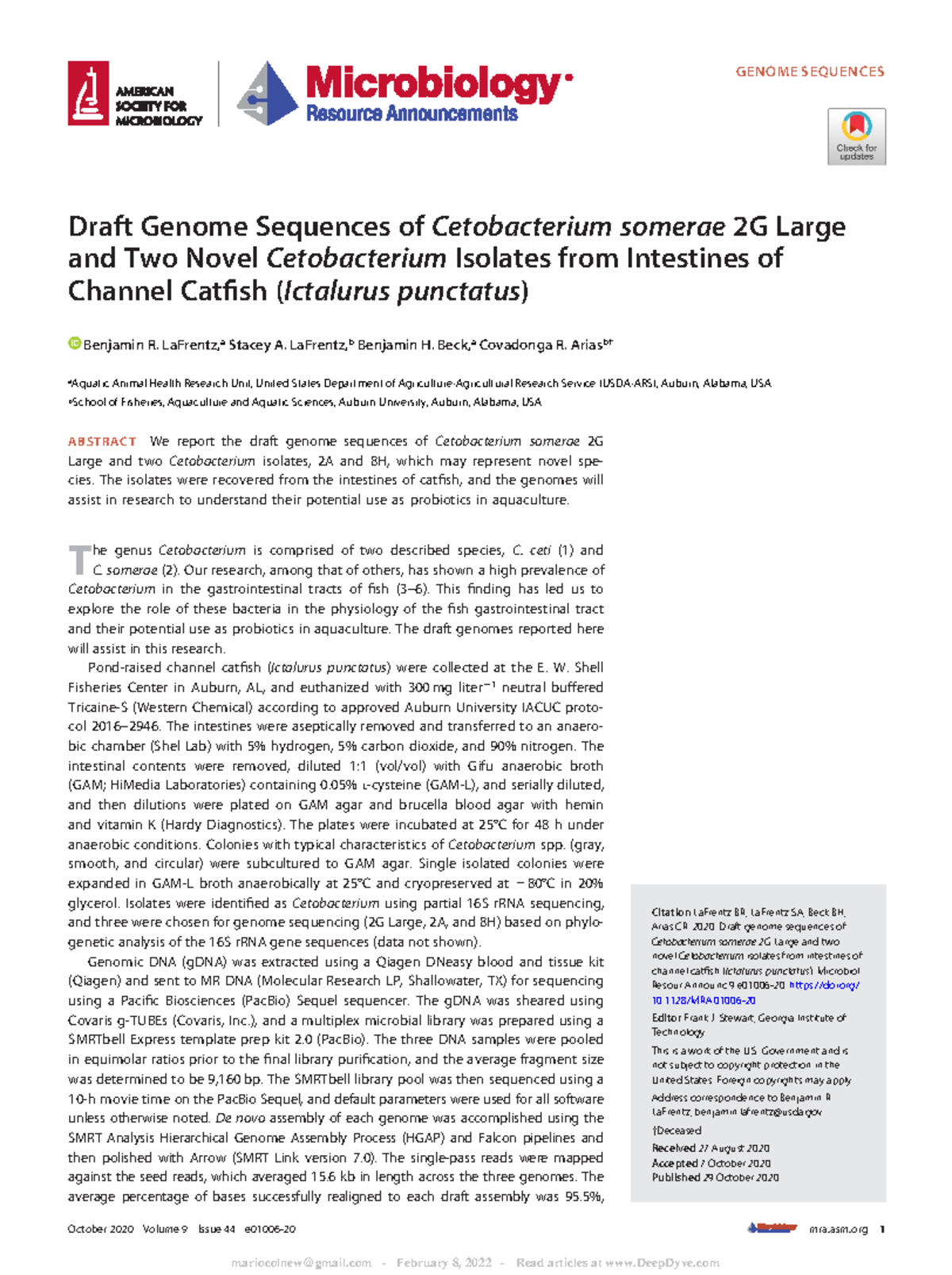 Draft genome sequences of cetobacterium somerae 2g large and two novel ...