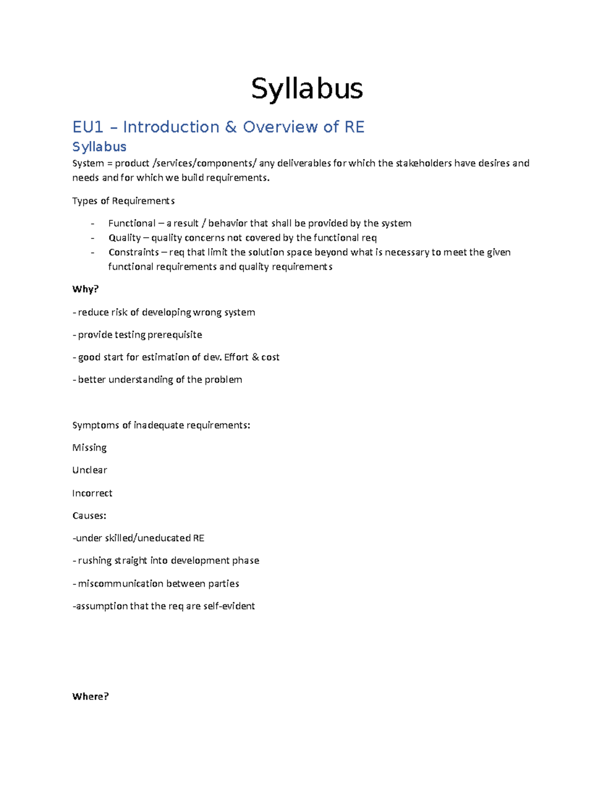 IREB Cert Study notes - Syllabus EU1 – Introduction & Overview of RE ...