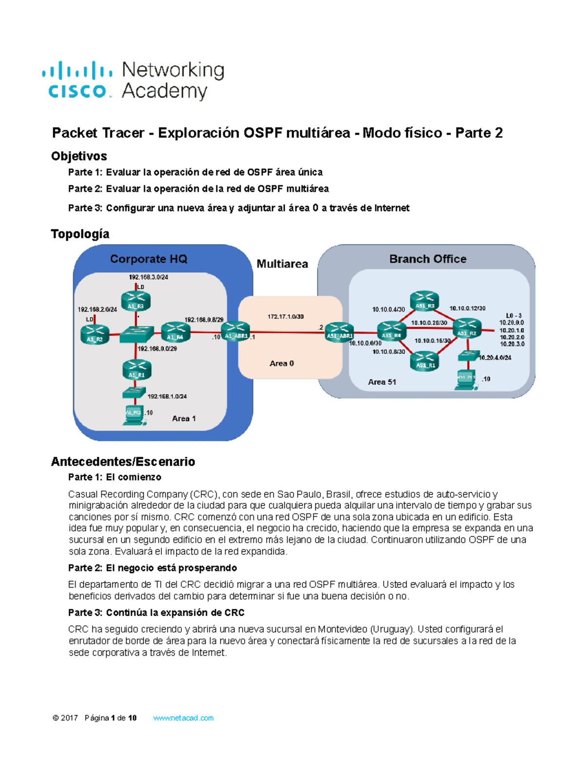Ejercicio 2.7.3 parte 2 - Objetivos Parte 1: Evaluar la operación de red de OSPF área única ...