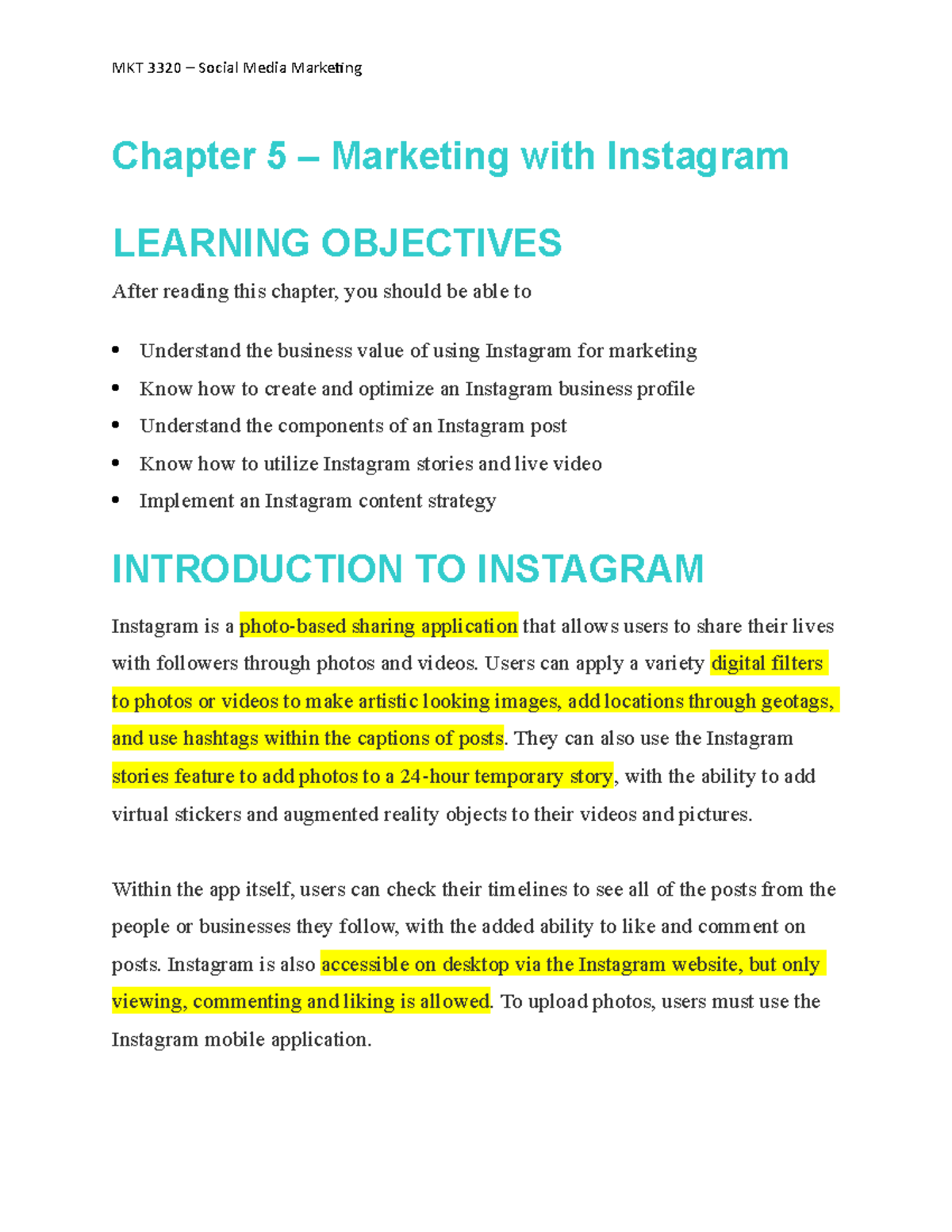 Chapter 5 – Marketing with Instagram - MKT 3320 – Social Media ...