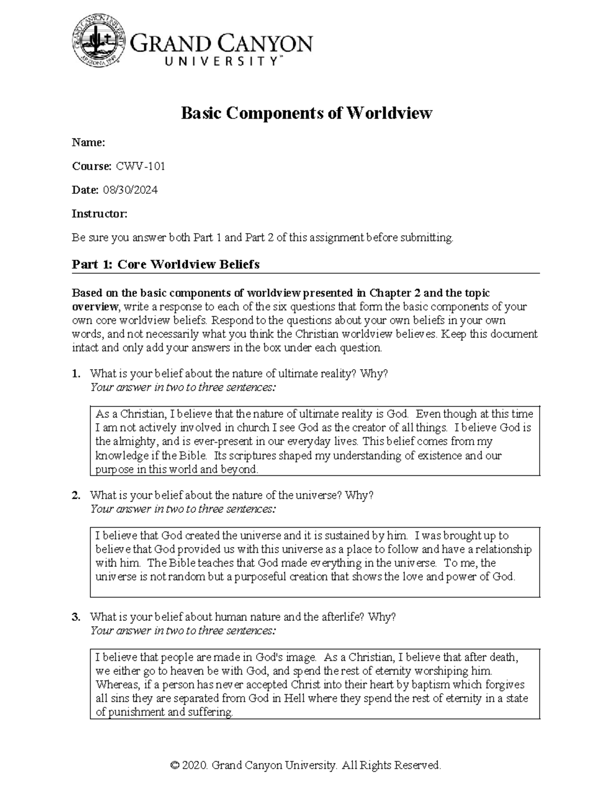 Basic Components Of Worldview - Basic Components of Worldview Name ...