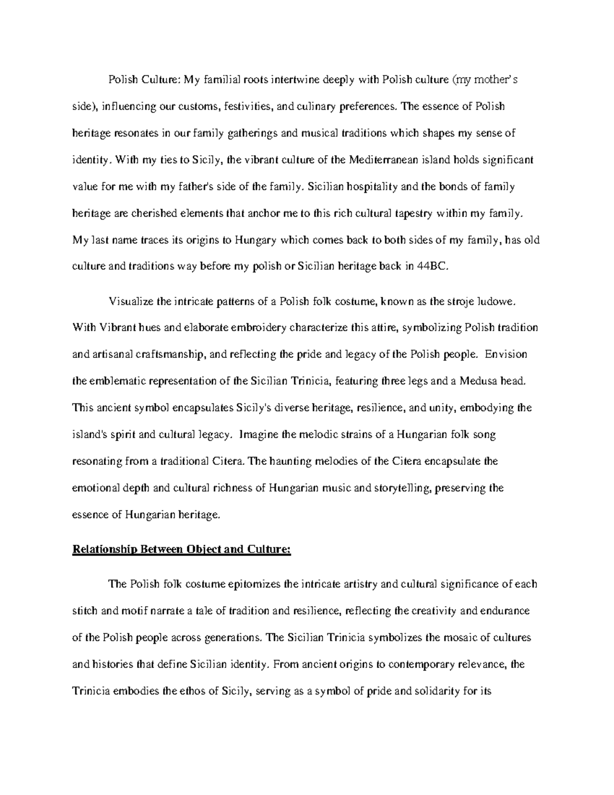 Short Answer 1-2 Michael Sabo - Polish Culture: My familial roots ...