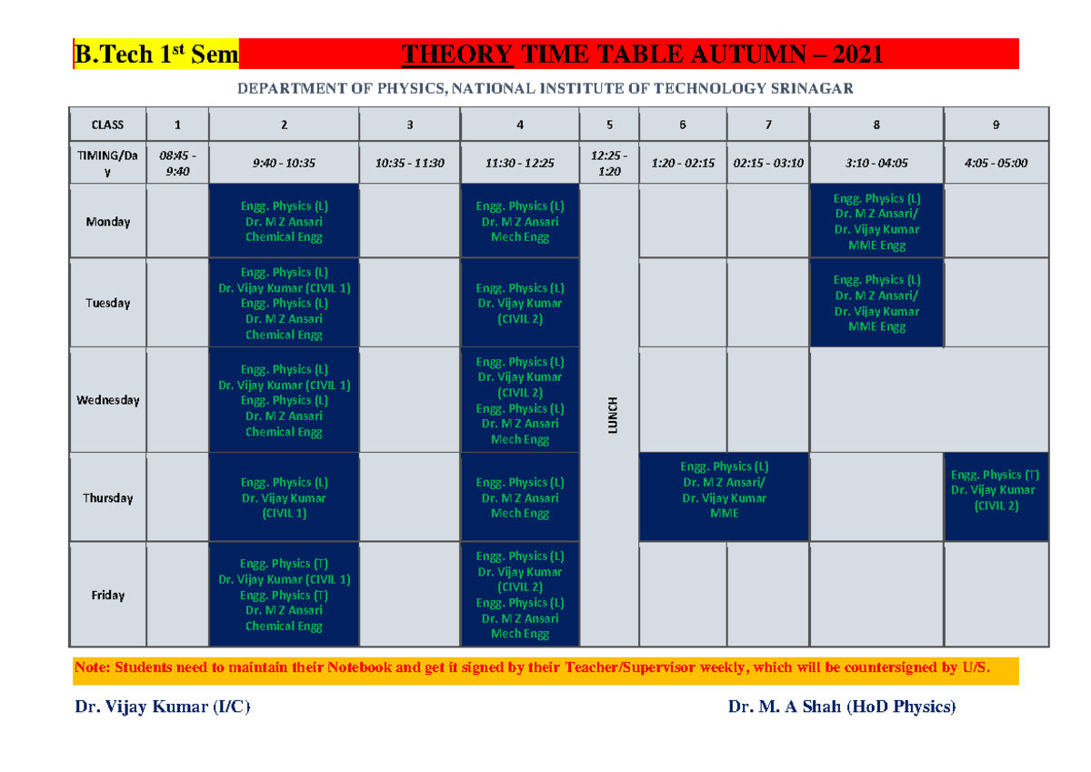 Comrepensive Time Table 21 X 21 - B 1 st Sem THEORY TIME TABLE AUTUMN ...