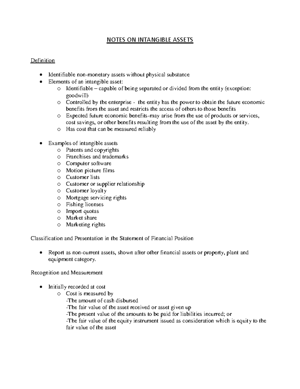 Notes on Intangible Assets - NOTES ON INTANGIBLE ASSETS Definition ...