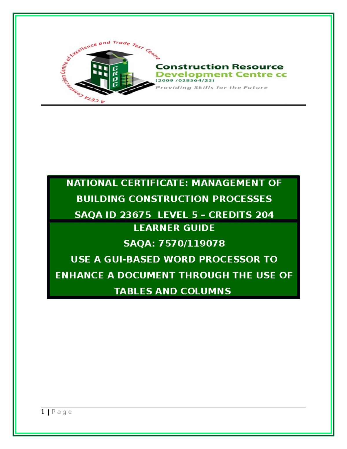 7570 - Learner Guide - NATIONAL CERTIFICATE: MANAGEMENT OF BUILDING ...