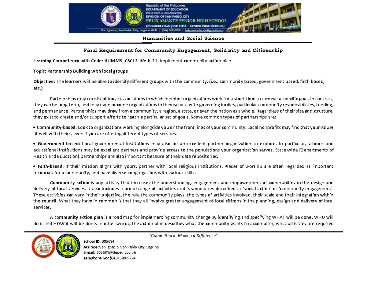 4th Quarter Finals Cescweek 10 - “Committed in Making a Difference ...